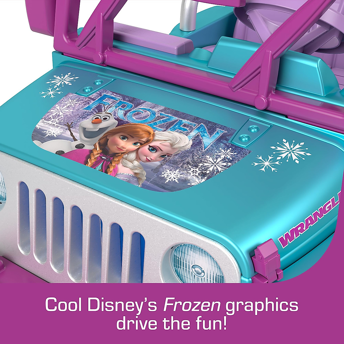 Power Wheels Disney Frozen Jeep Wrangler Ride-On Battery Powered Vehicle with Music Sounds & Storage, Preschool Kids Ages 3+ Years​, Baby Blue/Purple