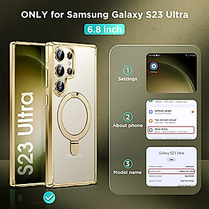 Juntone for Samsung Galaxy S23 Ultra Case with Magnetic Stand,[Compatible with Magsafe][Non-Yellowing], Slim Protective Matte Back and Green Edge Phone Case for Galaxy S23 Ultra Case 6.8 Inch-Gold