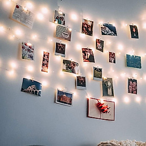 Photo Clip 17Ft - 50 LED Fairy String Lights with 50 Clear Clips for Hanging Pictures, Photo String Lights with Clips - Perfect Dorm Bedroom Wall Decor Wedding Decorations