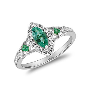 Gin & Grace 14K White Gold Natural Zambian Emerald Ring with Natural Diamonds for women | Ethically, authentically & organically sourced Marquise, Square-Cut Emerald hand-crafted jewelry for her.