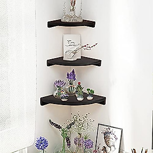 Lawei Set of 3 Wood Corner Shelf Wall Mount, Solid Wood Floating Corner Shelves Wall Hanging Corner Shelves for Display of Books, Small Plant, Photos, Wall Decor