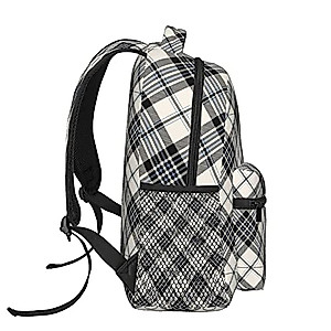 KIDZOY Black Blue Argyle Tartan Plaid Teens Laptop Backpack Cartoon Unisex Student School Bookbag Casual College Daypack For Boys Girls Travel Hiking Camping
