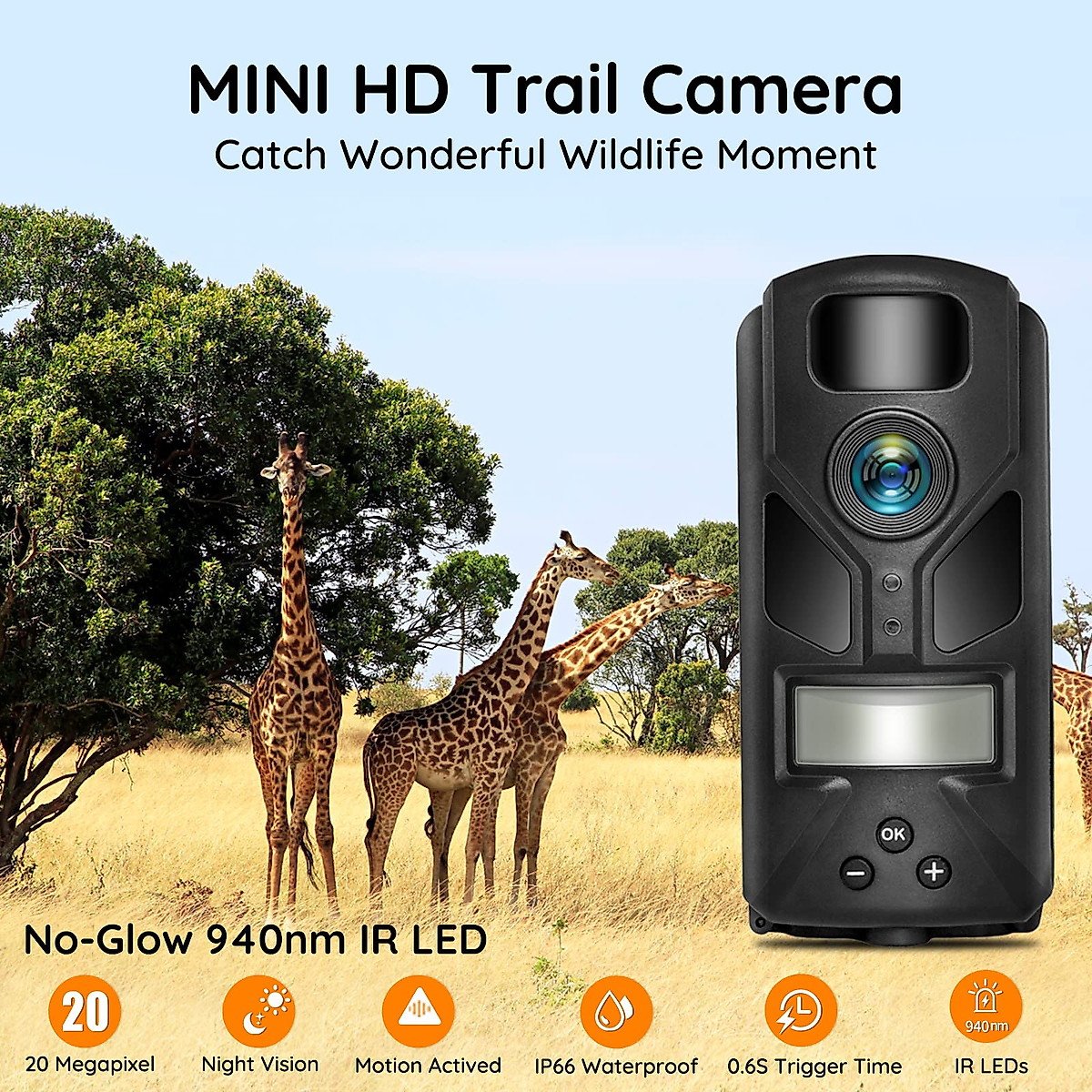 OUTDOOR EXPERT 20MP Mini Trail Camera,1080P Hunting Trail Camera with No Glow 940nm Night Vision Motion Activated IP66 Waterproof,80ft Illumination Range Hunting Game Cam for Wildlife Monitoring