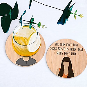 New Girl Bamboo Wood Coasters Set of 6, Funny Novelty Coasters for Drinks Absorbent with Holder
