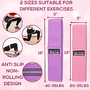 Elite Athletics Barbell Squat Pad with Secure Straps & Carry Bag for Hip Thrusts, Pair of Gym Ankle Straps for Cable Machines, 2 Hip Resistance Bands, 2 Wrist Lifting Straps (Pink)