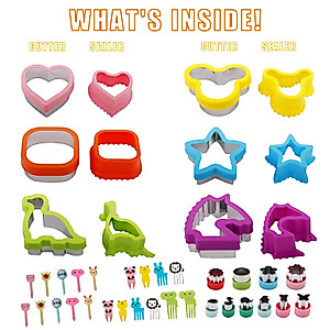 36pcs Sandwich Cutter and Sealer for Kids, Cookie Cutters, Food Picks, Cute Lunch Bento Accessories for Kids, Cookie Cutter, Dinosaur Mickey Mouse Unicorn Shapes Uncrustables Sandwich Maker