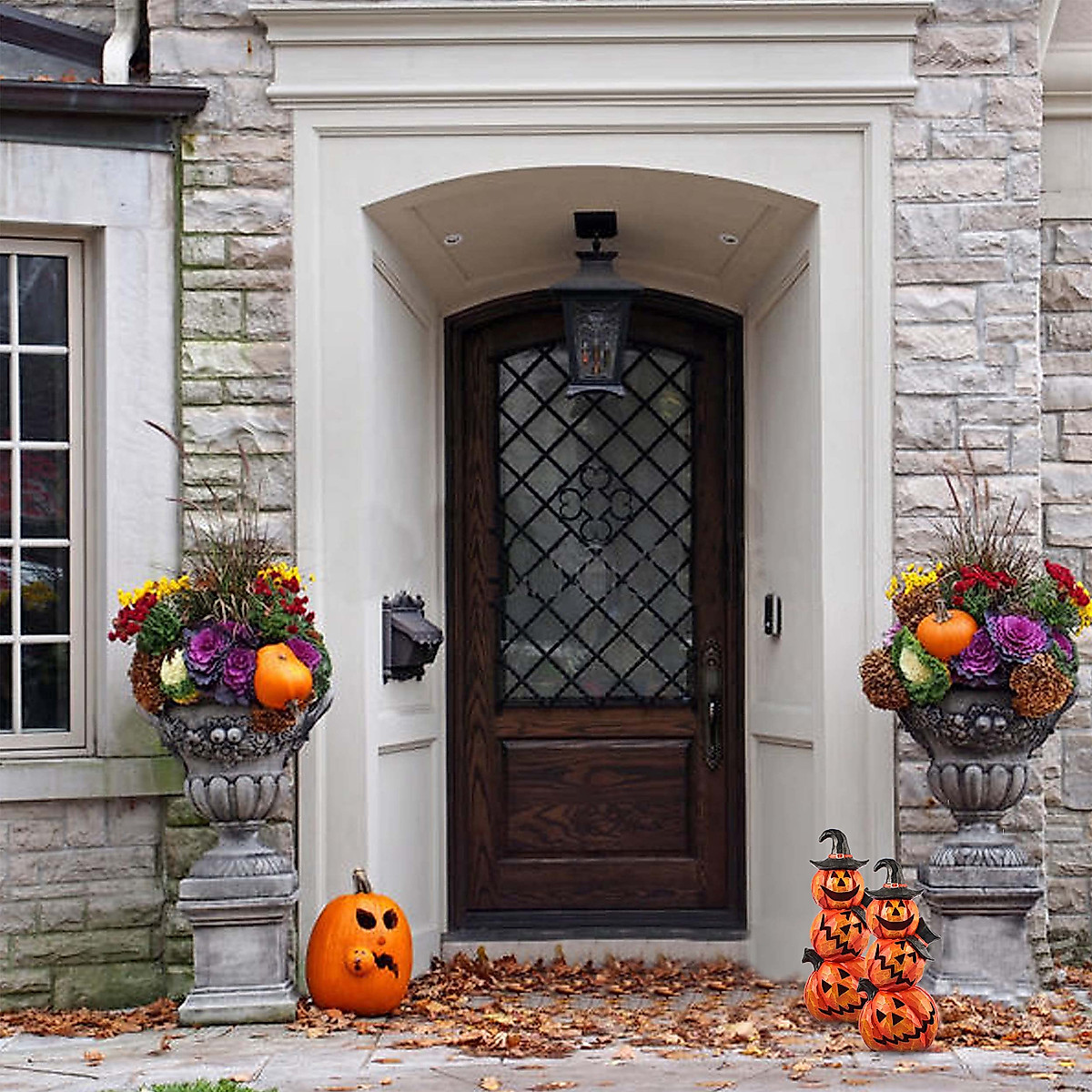 Toiyason 14inch Light Up Evil Pumpkin Scary Jack O'Stack Halloween Ornament Decoration for Outdoor Indoor Garden Party Festival Events