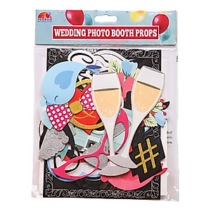 Wedding Photo Booth Props with 8 x 10-Inch Sign, 45 Adhesive Pads, 35 Wooden Sticks - Signs for Wedding Backdrop and Selfie Station