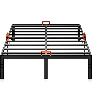 KKL King Size Bed Frame, 18 Inch Heavy Duty Steel Platform with Mattress Anti-Slip Rods, Bed Frame with Underneath Storage Space, No Box Spring Needed, Easy Assembly, Black
