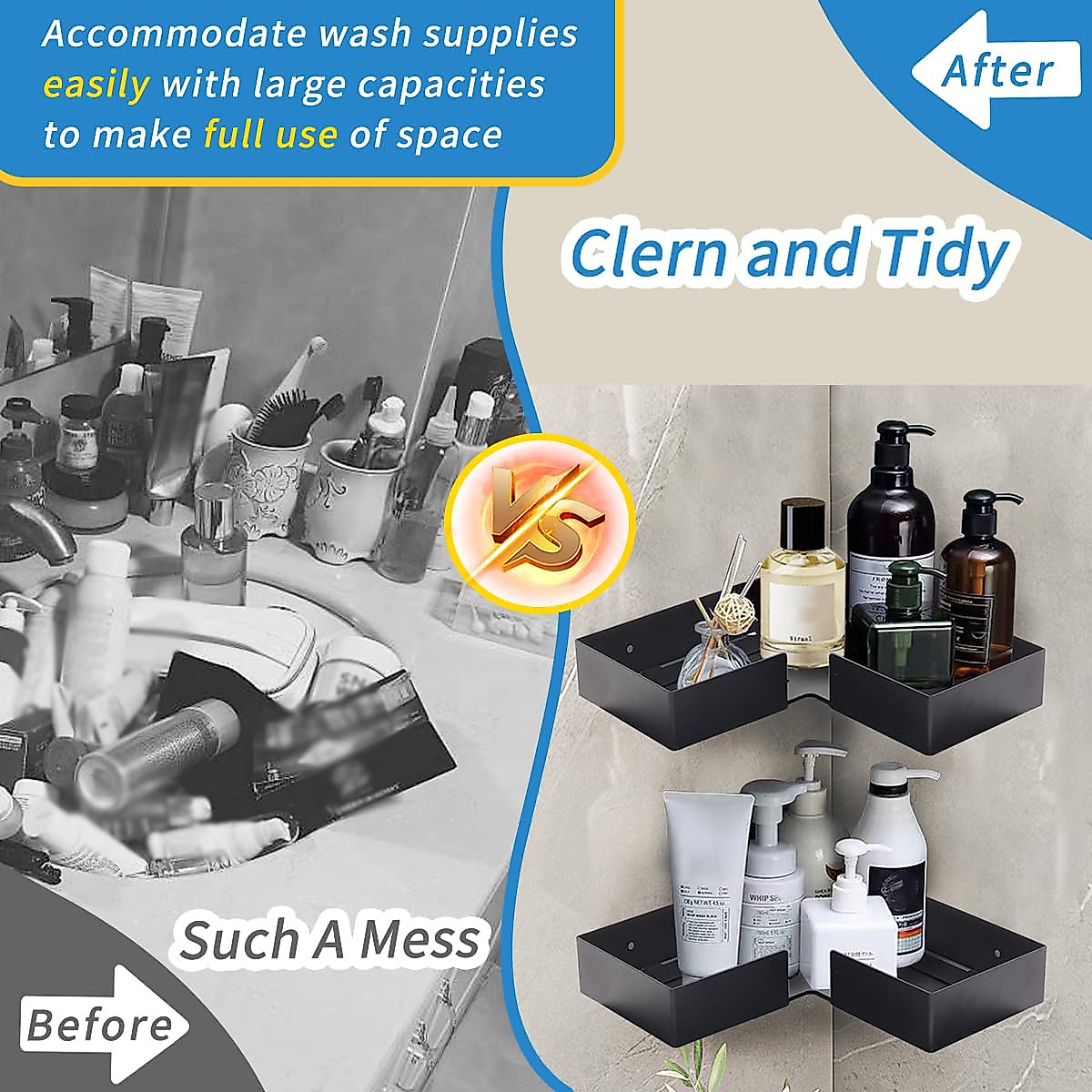 Yinlinsta Large Shower Caddy-2 Pack Black Shower Caddy - Bathroom Organizers and Storage, Shower Shelves for Convenient Shower Organization