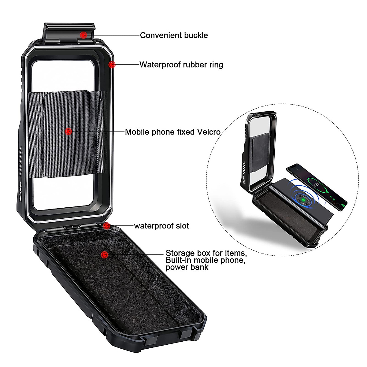 WILD MAN Motorcycle Phone Holder,Motorcycle Phone Mount Waterproof Phone Cell Phone Holder Bag 360°Rotation Phone Mount for 5.5"-6.7" Smartphones (Black)