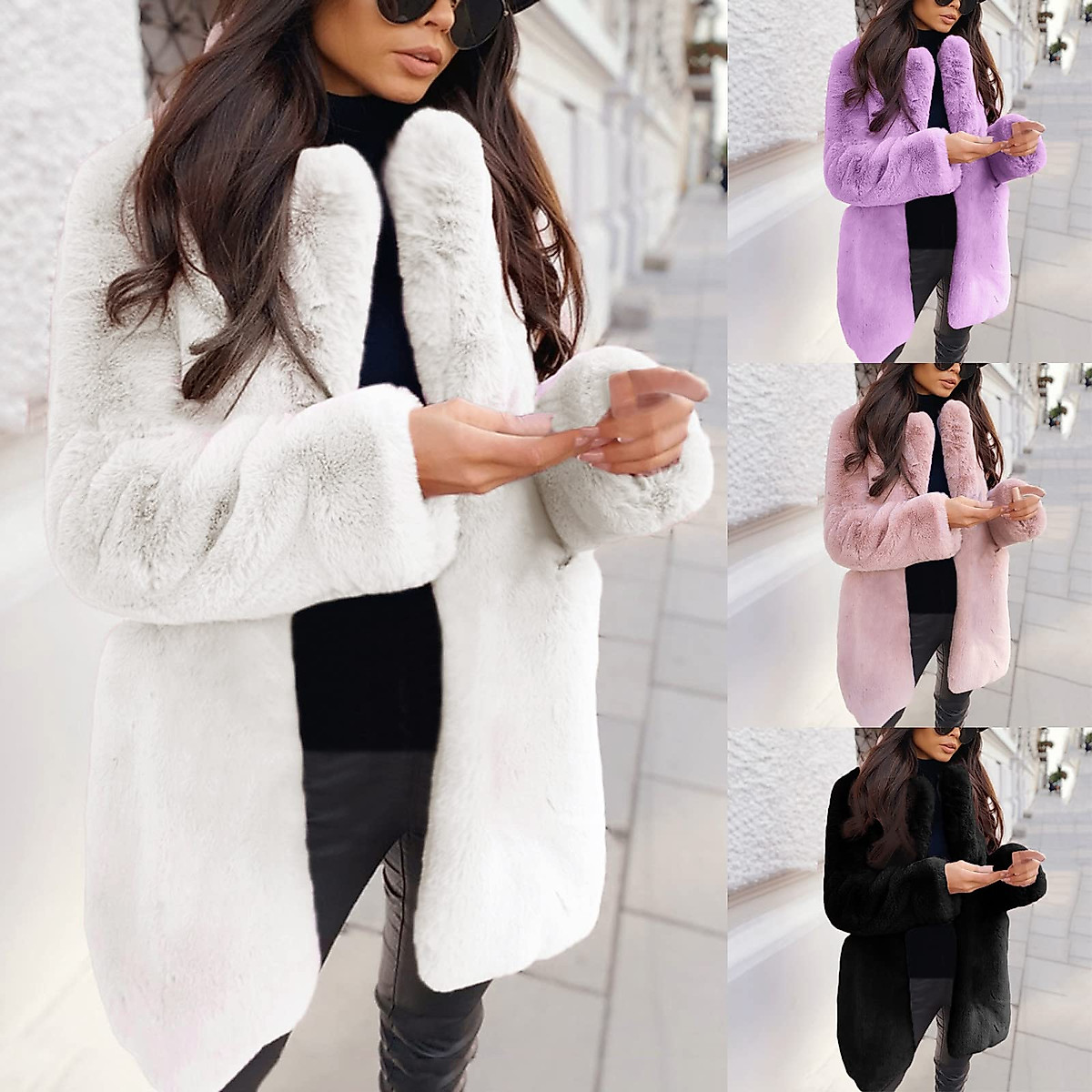MOKINGTOP Winter Coat,Women’s Faux Fur Coat Winter Warm Coats Furry Fuzzy Outerwear Hidden Button Soild Label Luxury Long Jacket for Party Purple Coats For Women