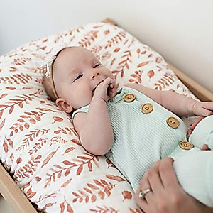 Bebe au Lait Premium Muslin Changing Pad Cover - Elasticized Fit, Safety Strap Holes, 2-Layer Open-weave, 100% Cotton Muslin, Fits Standard Baby Changing Pad up to 36" X 18" X 6"-One Size, Pink Leaves