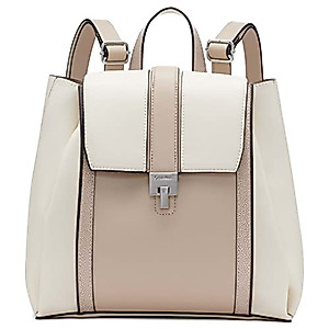 Calvin Klein Sahara Flap Turnlock Backpack, Mushroom/Mushroom/White