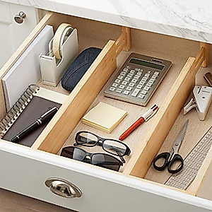 MDHAND Bamboo Drawer Dividers, Expandable & Adjustable Drawer Dividers Organizers, Drawer Separators for Kitchen, Dresser, Bedroom, Office, Set of 4 (17-22in)