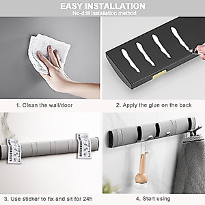 AISHEDYER Flip Wall Mounted Coat Hooks Floating Towel Rack, Aluminum Heavy Duty Wall Door Hanger with 3 Retractable Hooks to Hanging Clothes Hats Purses Keys - Grey, (MET-CH-004-GR)