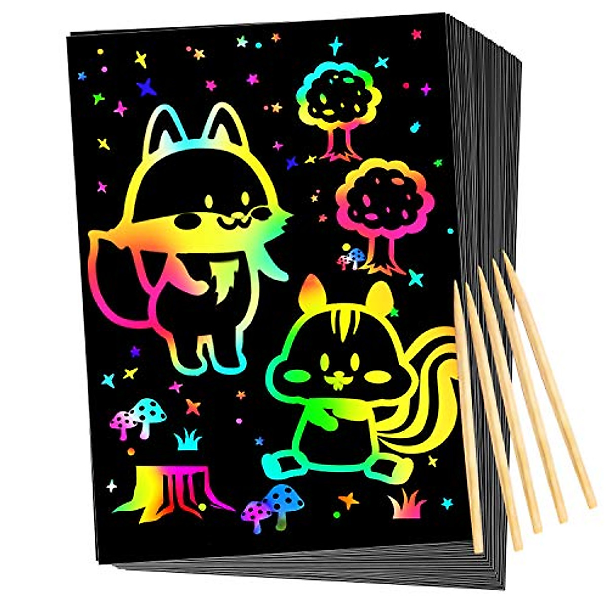 QXNEW Scratch Rainbow Art for Kids: Magic Scratch off Paper Children Art Crafts Set Kit Supplies Toys Black Scratch Sheets Notes Cards for Boys Girls Birthday Party Favors Games Christmas Easter Gifts