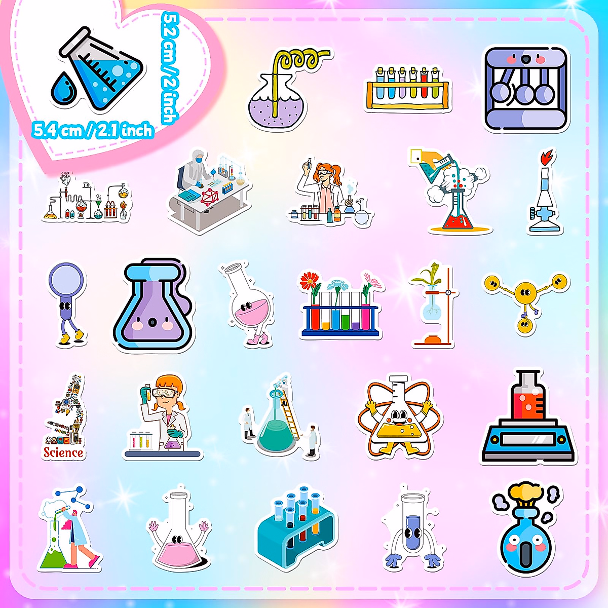 50 Pcs Funny Laboratory Science Stickers for Kids Teens Students Teachers, Science Experiment Waterproof Vinyl Stickers & Chemistry Decals for Laptop, Water Bottle, Notebook, Science Classroom Decor