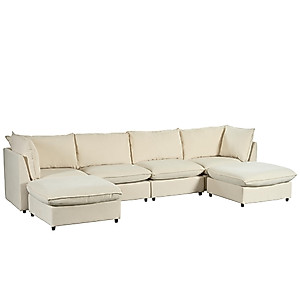 Aiuyesuo Modern Large U-Shape 6-Seat Sectional Sofa, Modular Sectional Sofa, 2 Large Chaise with Removable Ottomans, Thickened Cushion Back for Living Room,Home,Office (Beige-UUL2)