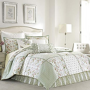 Laura Ashley - Queen Comforter Set, Reversible Cotton Bedding with Matching Shams & Bedskirt, Stylish Home Decor for All Seasons (Harper Sage, Queen)