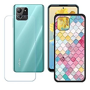 FZYM Case for Infinix Hot 11 2022 + Tempered Glass Screen Protector Protective Film,Soft Gel Black Case Shell TPU Silicone Protection Phone Cover for Infinix Hot 11 2022 (6.7") - OP13