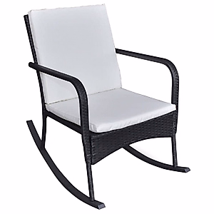 WEHUOSIF Outdoor Rocking Chair,High Back Rocking,Camping Rocker,TV Chair,Sun Lounger Chair,Garden Rocking Chair,Lounge Chair,for Patio, Porch, Living Room, Indoor, Black Poly Rattan