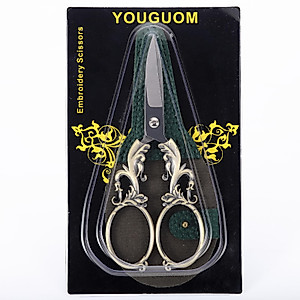 YOUGUOM Sewing Craft Scissors, Multipurpose Sharp Scissors with Sheath for Art Home School Paper Thread Cutting Scissor, 5.3in Bronze Big Handles
