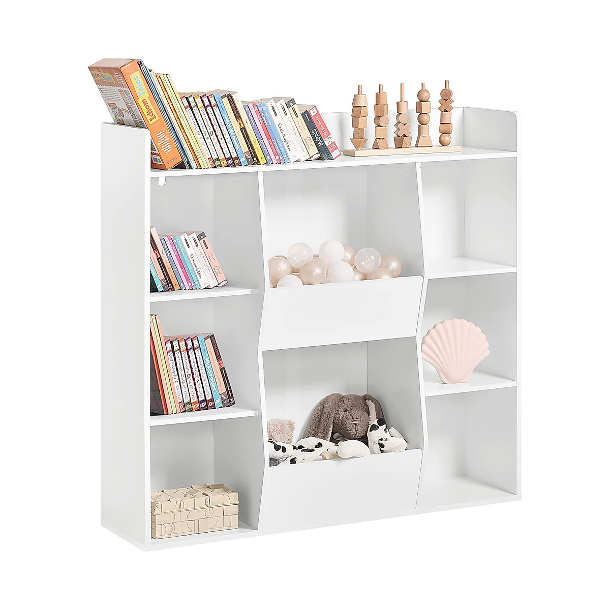 Haotian Kid's Bookshelf Children Bookcase with Toy Storage Organizer, Toddler Book Rack for Playroom, Book Holder for Nursery Classroom, White, KMB55-W