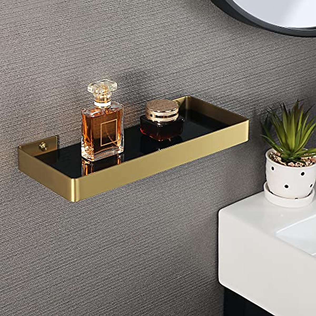 Alise Glass Shelf Bathroom Shelves Wall Mount 12 Inch,GDL3300-G SUS 304 Stainless Steel Brushed Gold Finish