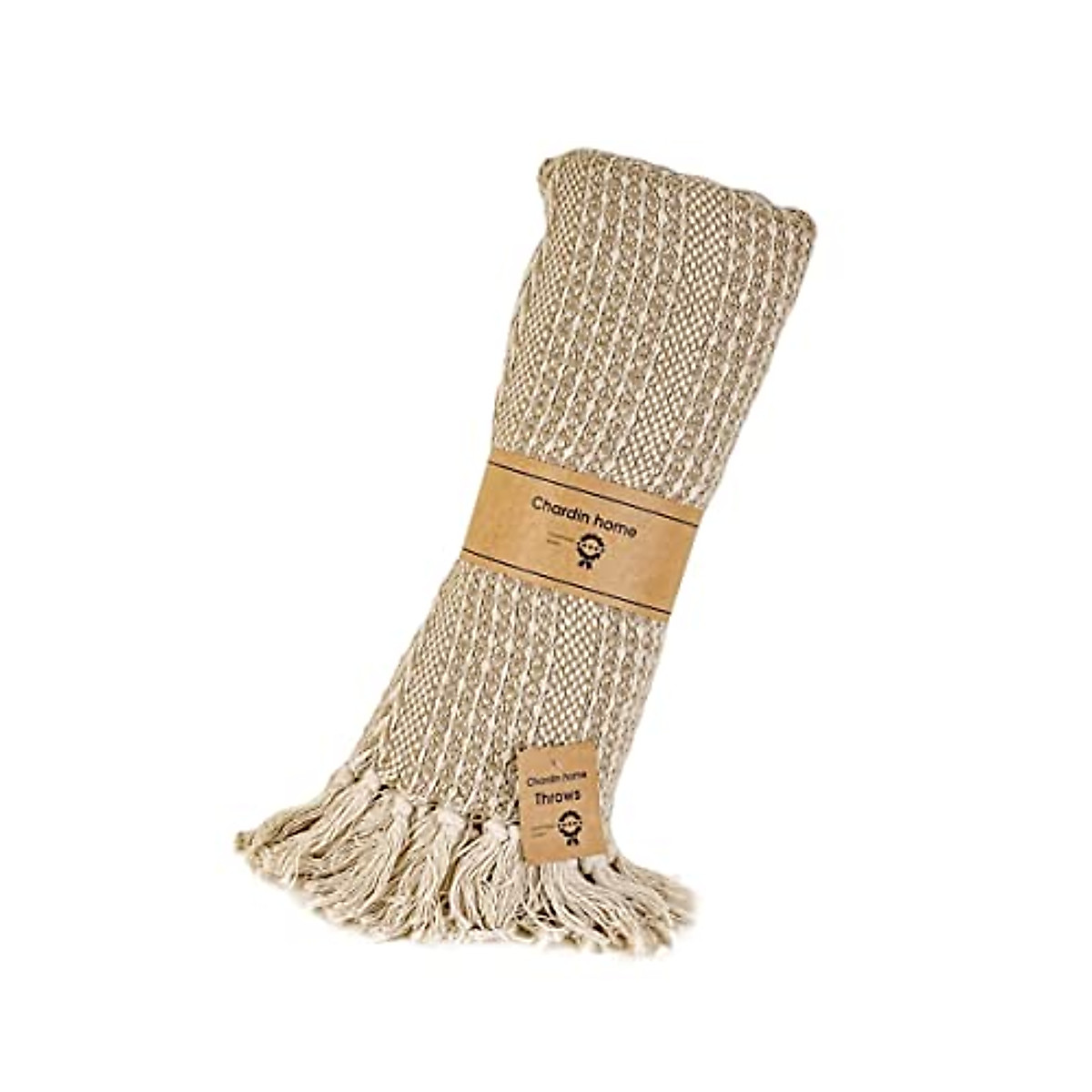 Chardin home Beige Braided Waffle Weave Throw, 50x60 Inch Recycled Cotton- Large, Wearable, Breathable, Skin-Friendly Everyday use Blanket for Couch, Bed, Sofa - Soft Lightweight Picnic Rug