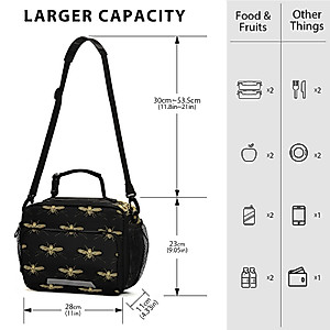 Glaphy Gold Bee Lunch Bag, Cooler Lunch Tote Box Insulated Lunch Bags Food Container for Men Women Kids