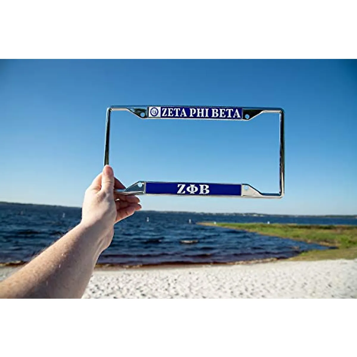 Zeta Phi Beta Sorority Crest Seal Metal License Plate Frame for Front or Back of Car Officially Licensed (Crest LP Frame)