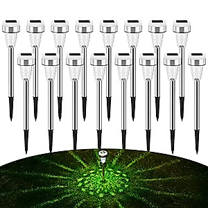 Slikeflot 16 Pack Solar Outdoor Lights, Dual Light Source LED Pathway Lights Solar Powered, Stainless Steel Waterproof Solar Garden Lights Decoration for Garden Patio and Walkway, Cool White
