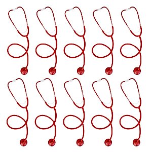 Disposable Stethoscopes, Red, 10 Pack, Single Patient Use, Plastic, 22" PVC Y-Tubing, Lightweight for Home, Education, Doctors, Nurses