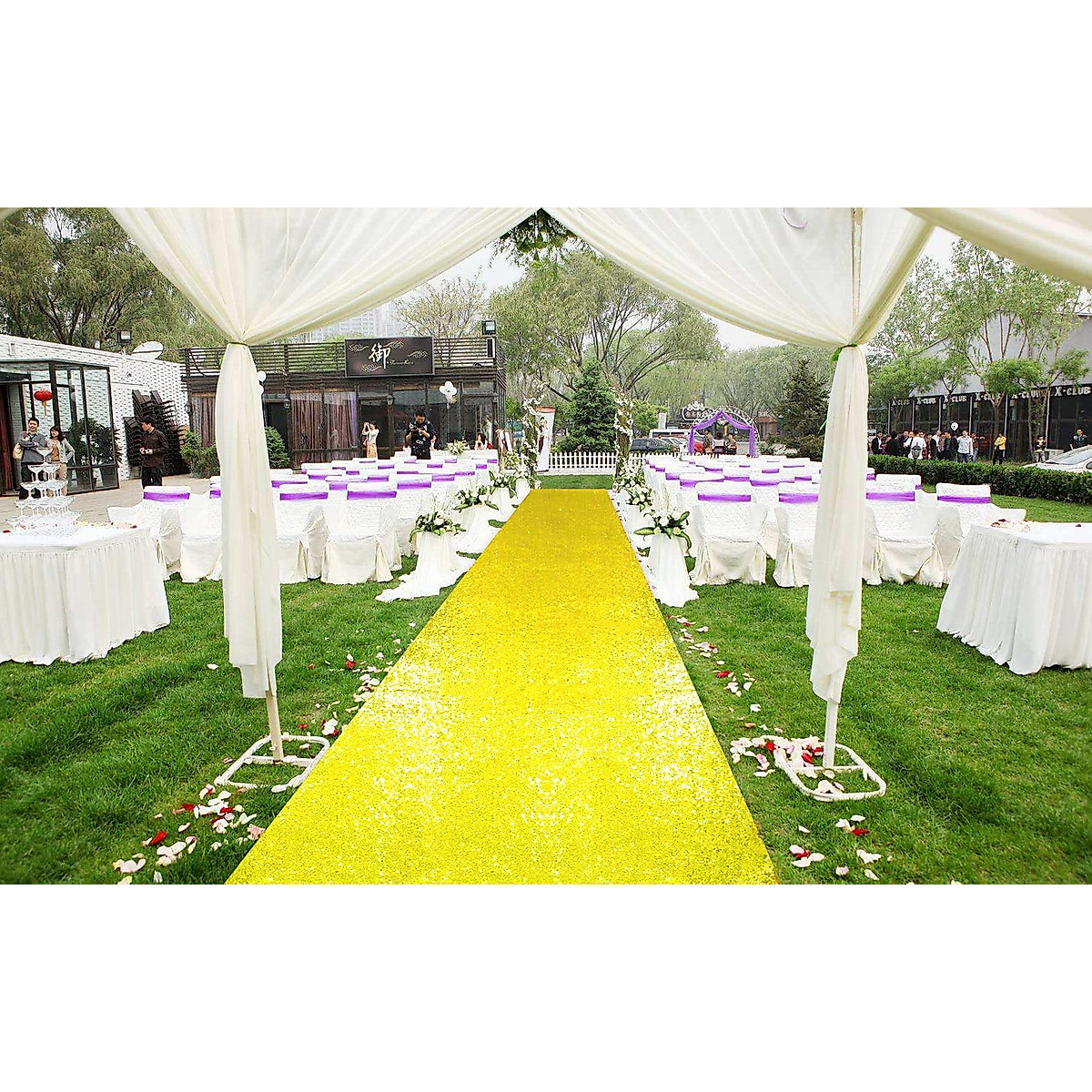 AMZLOKAE Aisle Runners for Weddings Sequin Aisle Runner Glitter Aisle Runner Rustic Outdoor Rug Runner Aisle Runner for Ceremony Sparkle Carpet Runner Bride Runner (4FTx15FT, Yellow)