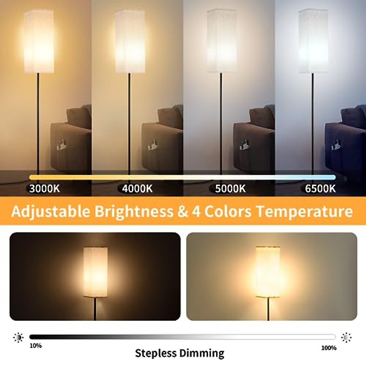 Duheypo Floor Lamps for Living Room, Floor Lamp with Remote Control, Modern Standing Lamp for Bedroom Stepless Dimmable 12W Floor Lamp, 3000k-6500k Elegant Tall Lamps for Living Room Bedroom