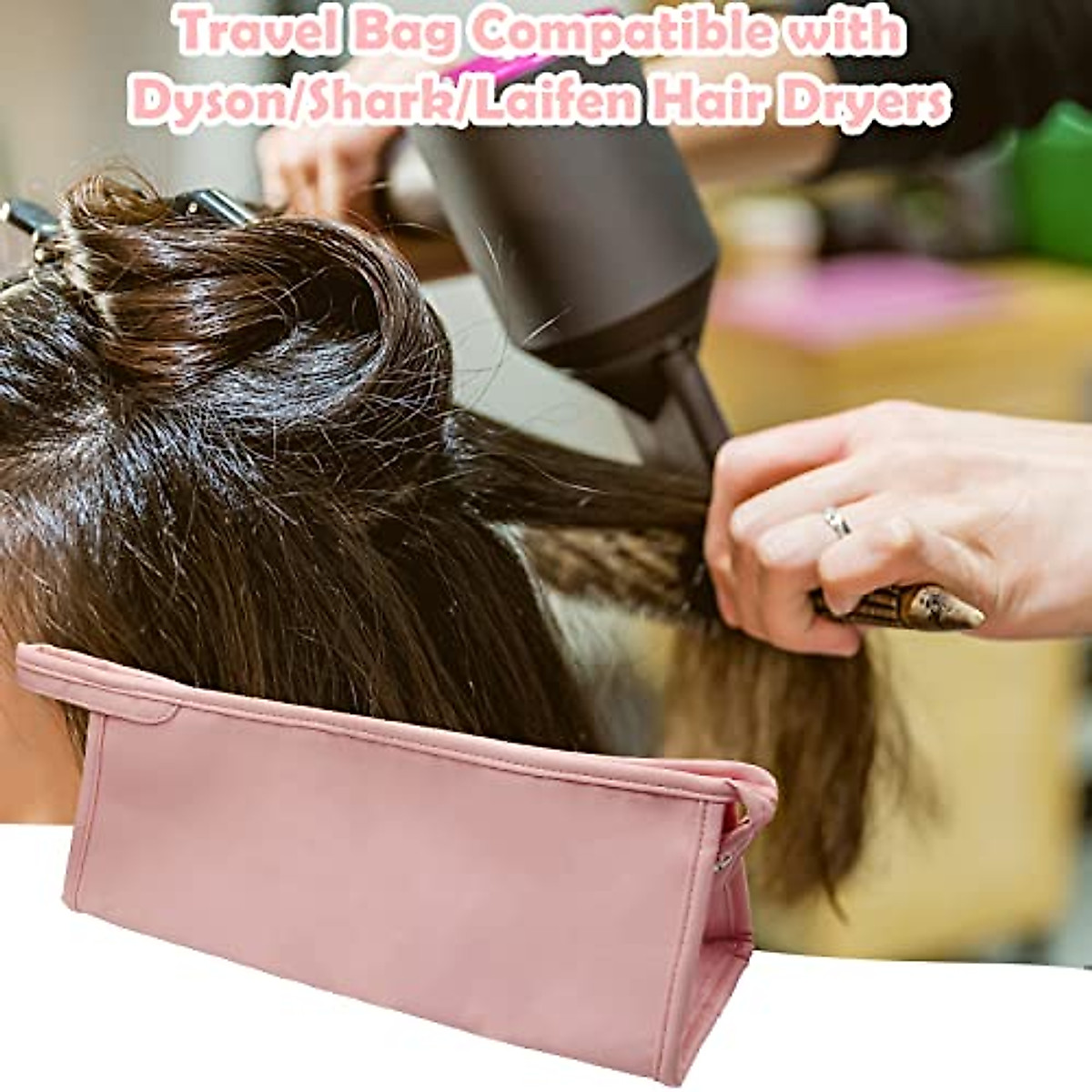 Hair Dryer Case for Dyson/Shark Flexstyle, Portable Hair Dryer Travel Case Leather Carrying Case, Hair Dryer Travel Bag Anti-Scratch Shockproof Protection Storage Bag for Dyson Accessories(Pink)
