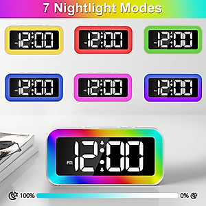 Colorful Nightlight LED Digital Alarm Clock with Super Loud Dual alarm, Weekday mode, Snooze, Dimmer, USB Charging Port for Livingroom, Bedroom, Bedside, Heavy Sleeper, Adult, Kid, Teens, gift, Silver