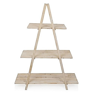 Alpine Corporation MBB168 Wood 3-Tier Triangular Storage Rack for Books, Plants, Decor, Rustic Display Rack with 3 Shelves