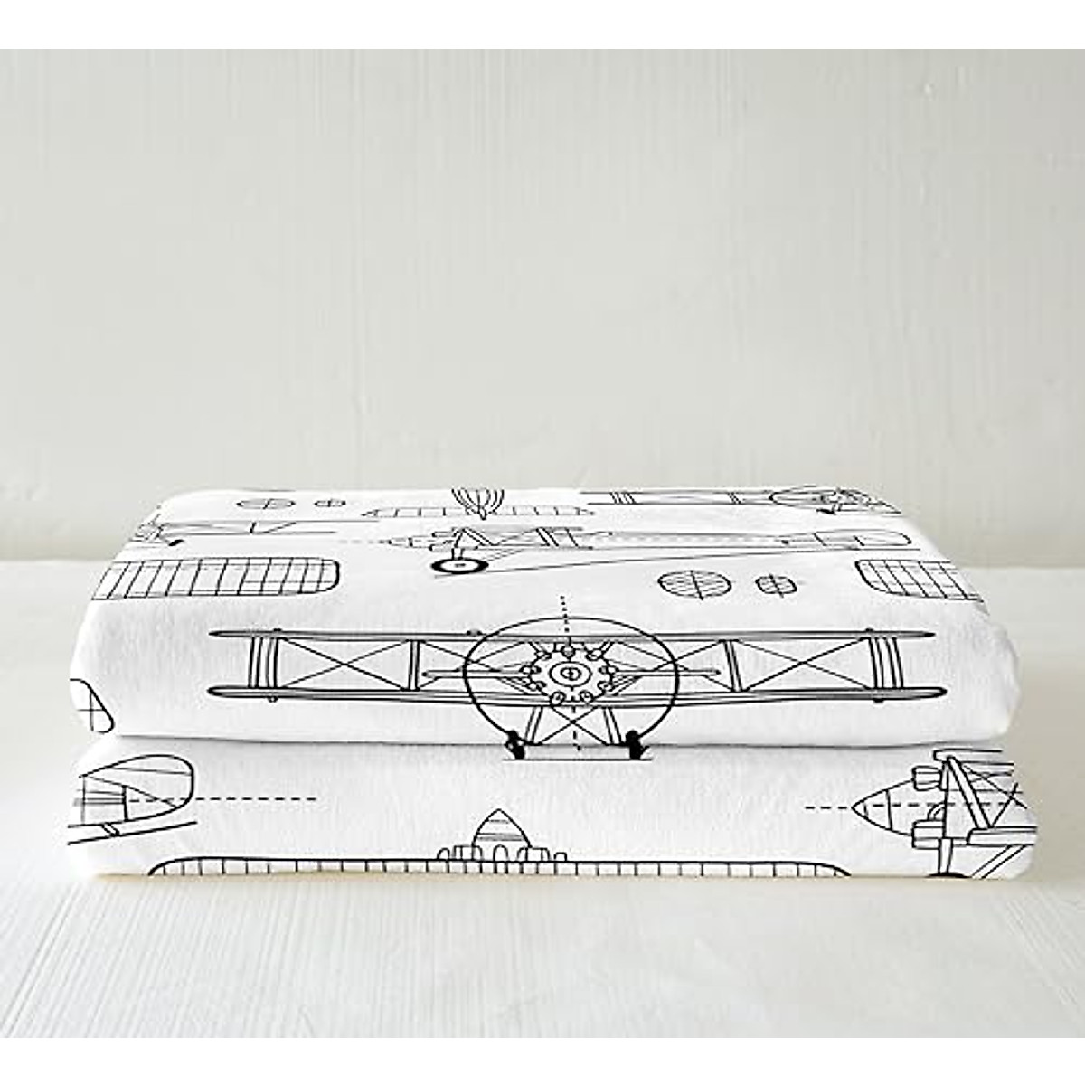 Airplane Kids Throw Blanket,Hand-Painted Sketch American Aircraft Bed Blanket for Girls Boys Adults,Air Vehicles Cartoon Fleece Blanket,Black White Fuzzy Blanket,Baby Size (30 x 39 Inches)