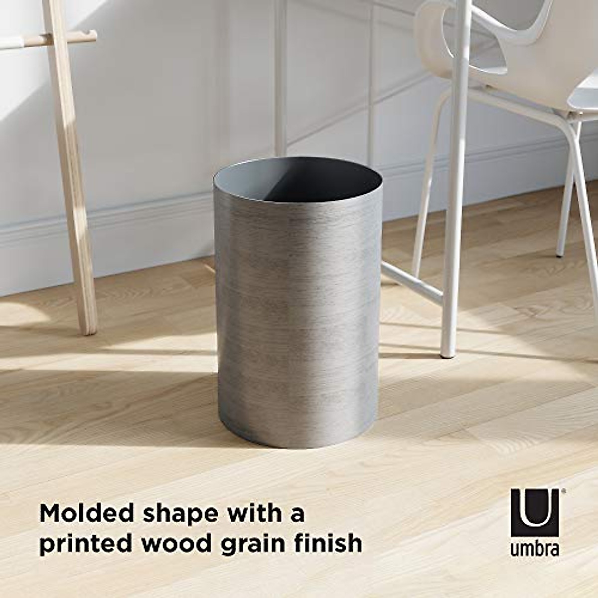 Umbra Treela Small Trash Durable Garbage Can Waste Basket for Bathroom, Bedroom, Office and More | 4.75 Gallon Capacity with Stylish Light Grey Barn Wood Exterior Finish, Graywood