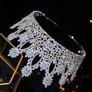 Jorsnovs Luxury Cubic Zirconia Tall Wedding Bridal Tiaras Birthday Crown Large Quinceanera Hair Accessories for Women Bride