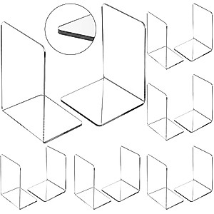 Eaasty 12 Pcs/ 6 Pairs Book Ends Clear Acrylic Bookends for Shelves Heavy Duty Book End Desktop Organizer Bookshelf L Shaped Dividers Book Stopper for School Office Home Library Book File Movies CD