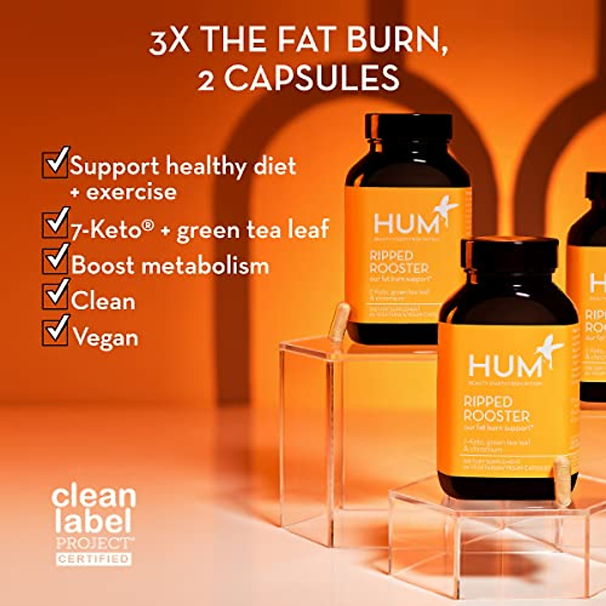 HUM Ripped Rooster - Natural Green Tea Fat Burner Supplement to Boost Metabolism & Control Cravings - 7 Keto DHEA + Chromium Polynicotinate to Support a Healthy Diet & Weight Management (60 Capsules)