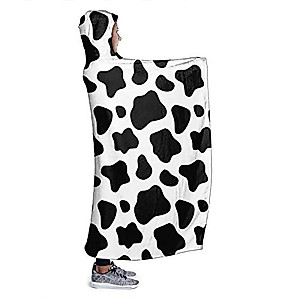 Black and White Cow Hoodie Blanket Wearable Throw Blankets for Couch Blanket Hooded for Baby Kids Men Women