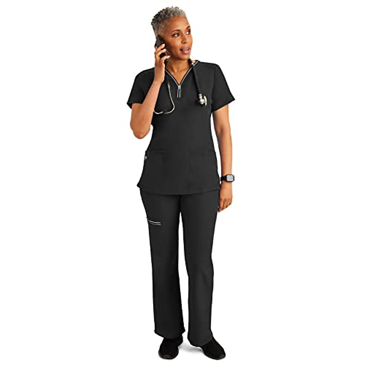 Healing Hands Womens Scrubs Pants 6 Pocket HH360 9151 Nisha Waistband Drawstring Premium Scrub Pant Athletic Design Black L