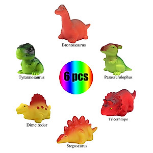 Aildysee Dinosaur Bath Toys, 6 Packs Light Up Floating Rubber Toys for Baby Children Toddler,Pool Water Bathtub Shower Toys for Kids Preschool in Holiday Christmas Birthday