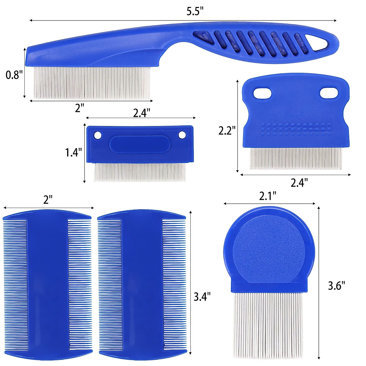6 Pack Flea Lice Comb for Dogs Cats, Pet Tear Stain Remover Grooming Comb with Rounded Metal Teeth for Small, Medium & Large Pets, Blue