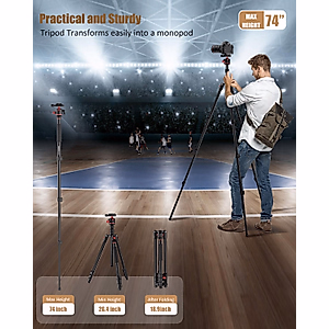 CAMBOFOTO 78"-DSLR-Camera-Tripod, Ball Head Professional Aluminum SLR Photography Tripod & Monopod with Carry Bag Compatible with Canon Nikon Binoculars Laser Telescope (Weight 3.55 Lbs, 33 Lbs Load)