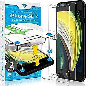 Power Theory 2-Pack Screen Protector for iPhone SE 2nd & 3rd Gen Premium Shatter Resistant Tempered Glass [9H Hardness], Easy Install, HD Clear, Bubble Free, Case Friendly, [Anti-Scratch], Anti-Smudge